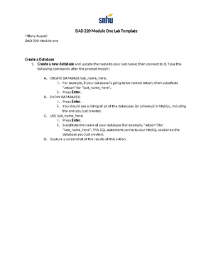 dat 223 module 5-1 - Tiffany Russell DAT 223 5-1 Assignment Data ...