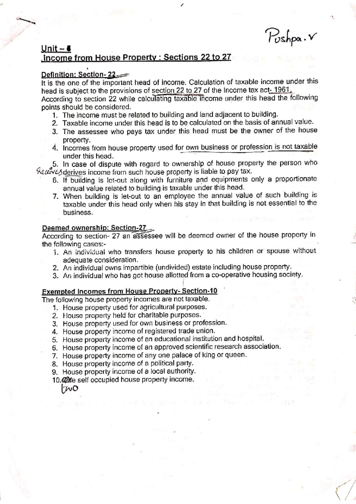 Income from House Property: Unit 5 Overview (Sections 22-27) - Studocu