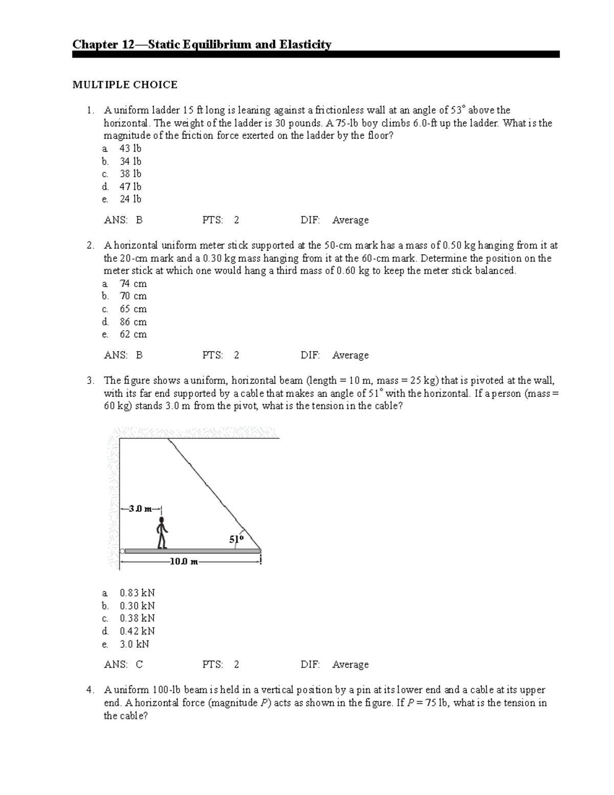 PSE 9e Ch 12 - Comprehensive Questions on Static Equilibrium & Elasticity - Studocu