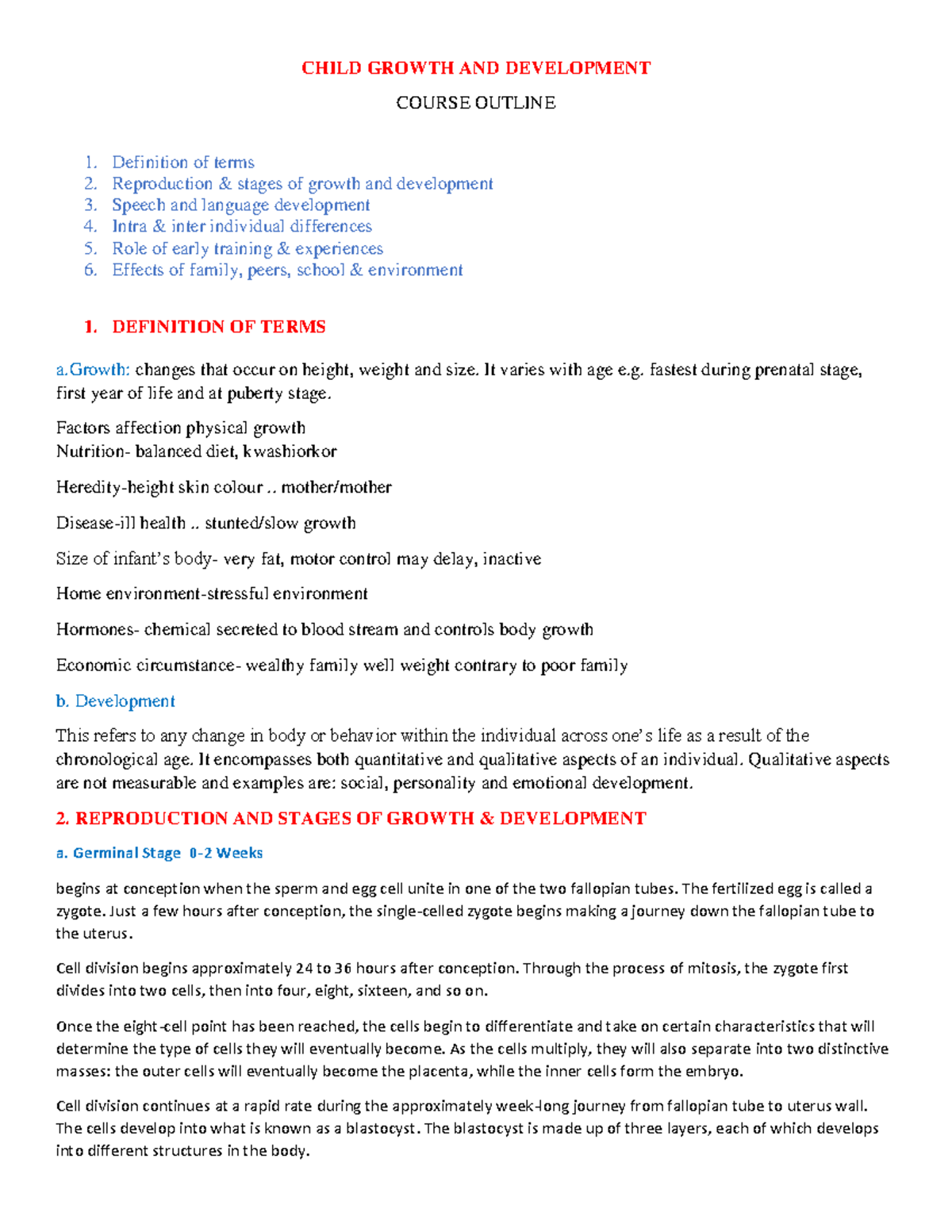 Child Growth & Development (CGD) Lecture Notes - Studocu