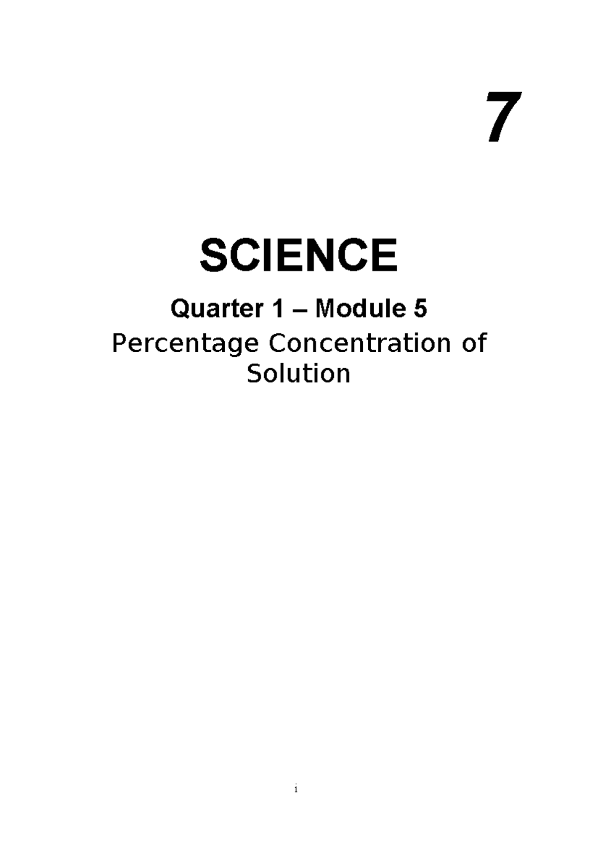 S7 Q1 M5 Module on Percentage Concentration of Solutions - Studocu