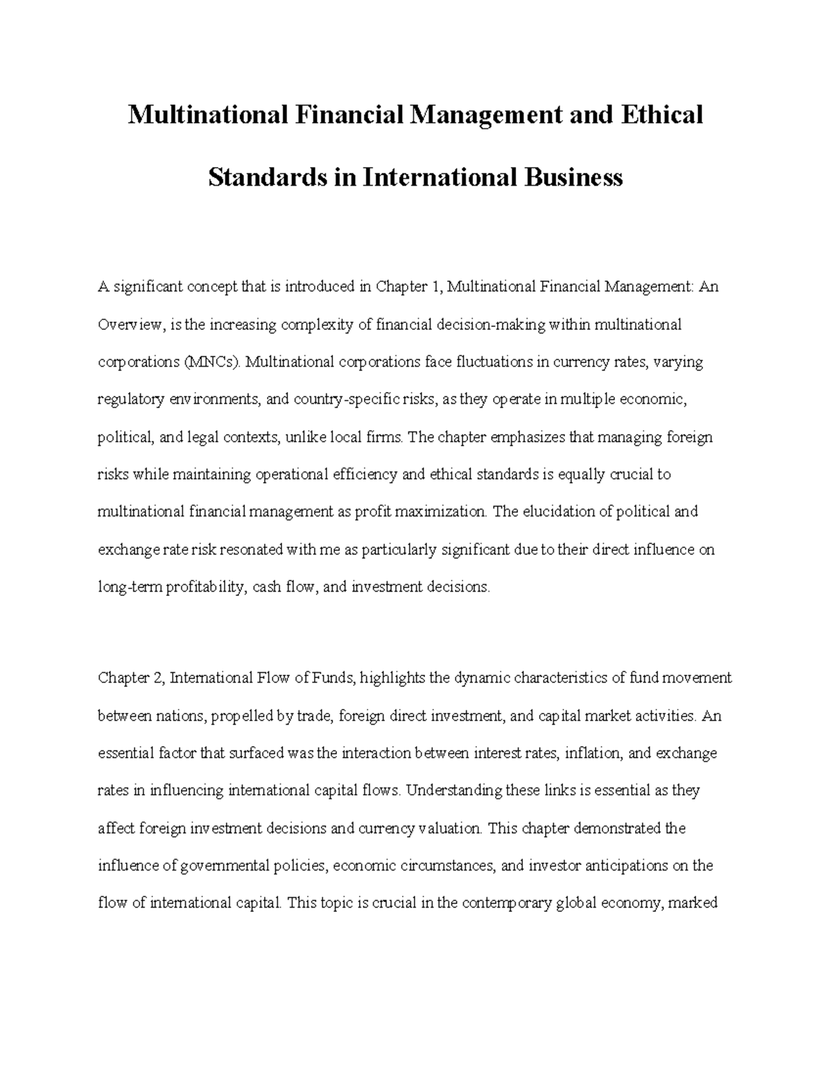 MFIN 101: Multinational Financial Management & Ethics Overview - Studocu