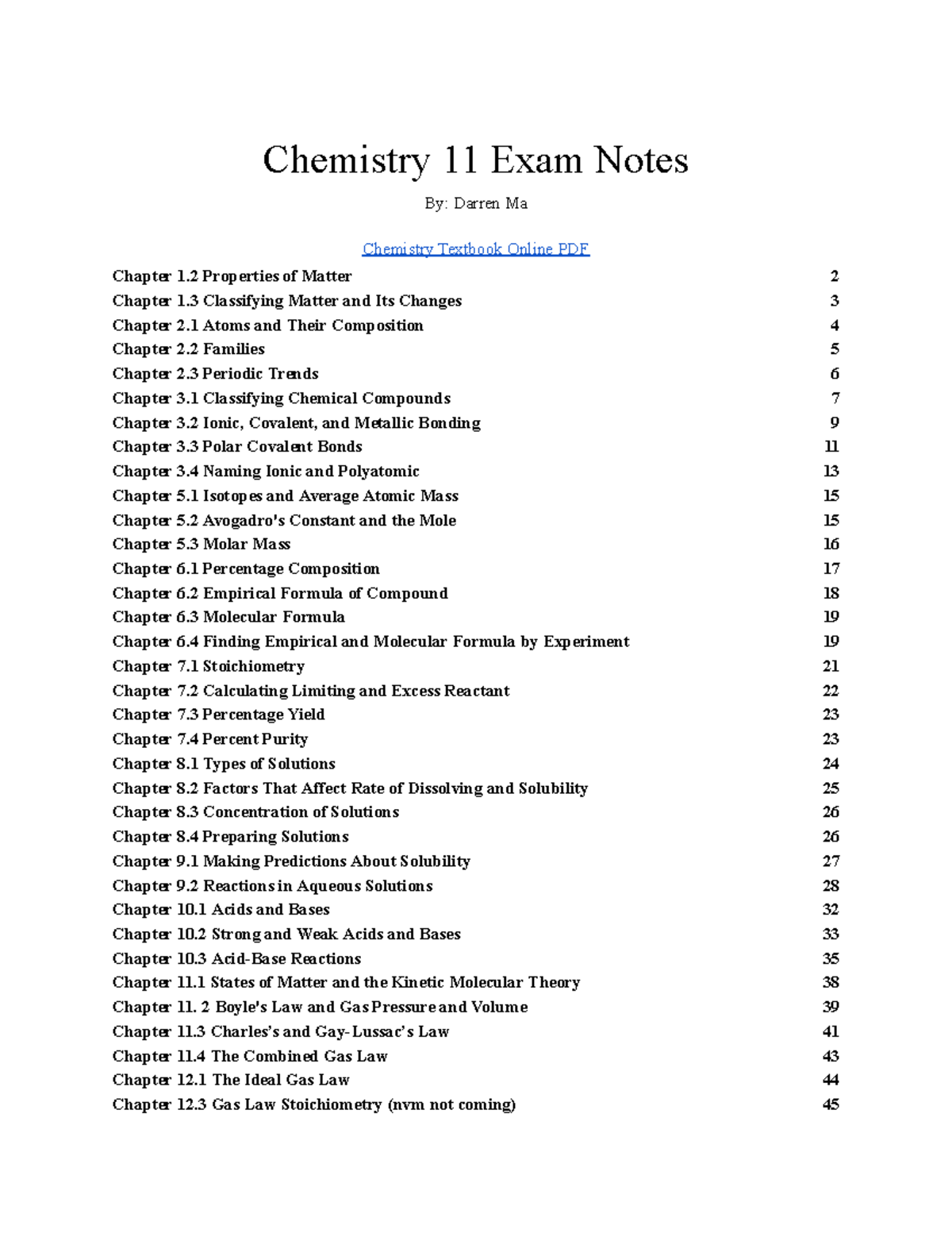 Chemistry 11 Final Exam Notes: Comprehensive Coverage of Key Concepts ...