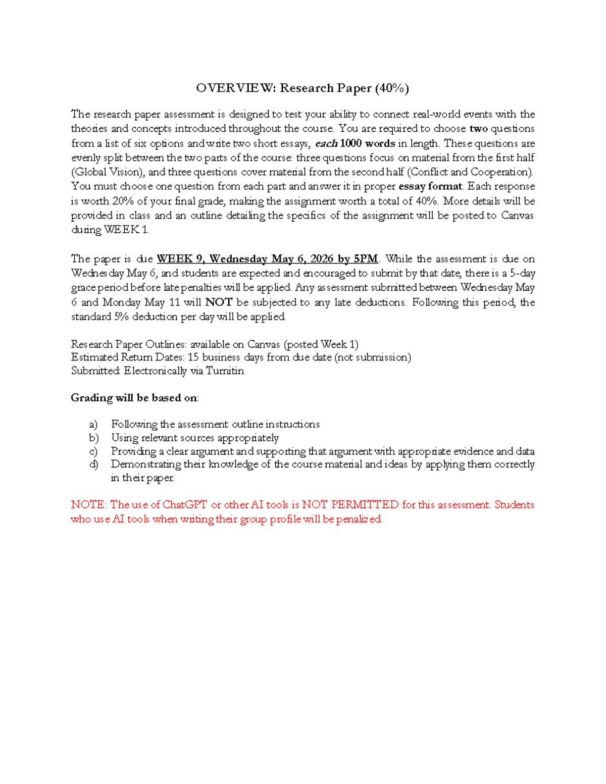 Research Paper Overview: Global Vision & Conflict (Course Code) - Studocu