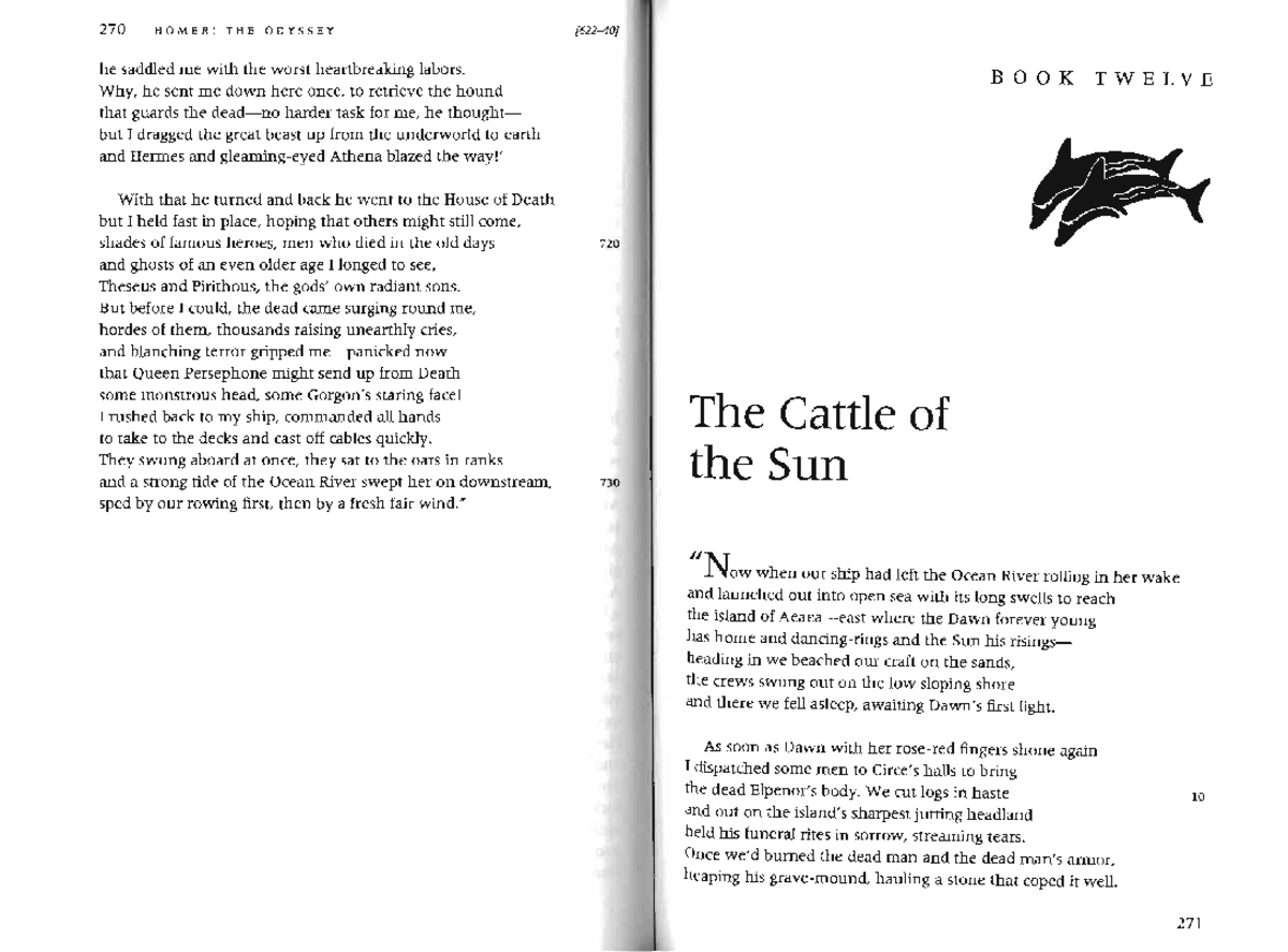 HOMER: THE ODYSSEY - Book 12: The Cattle of the Sun Analysis - Studocu