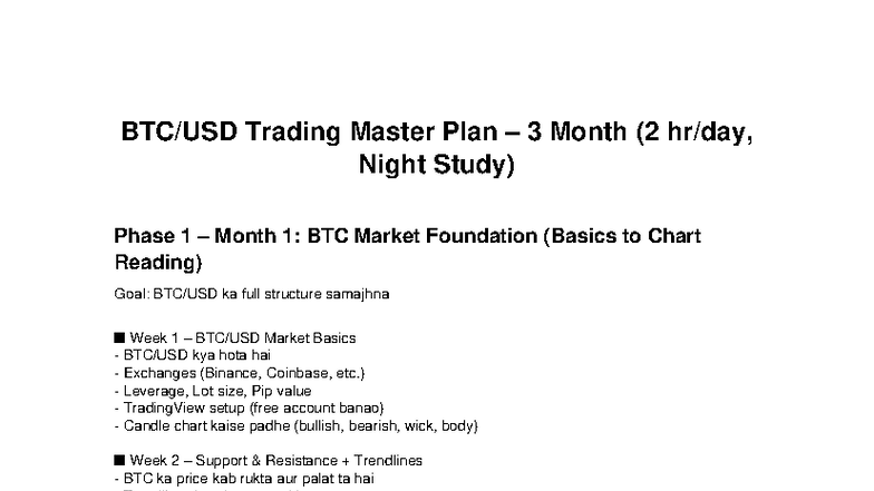 BTC USD Trading Master Plan: 3-Month Strategy Overview - Studocu