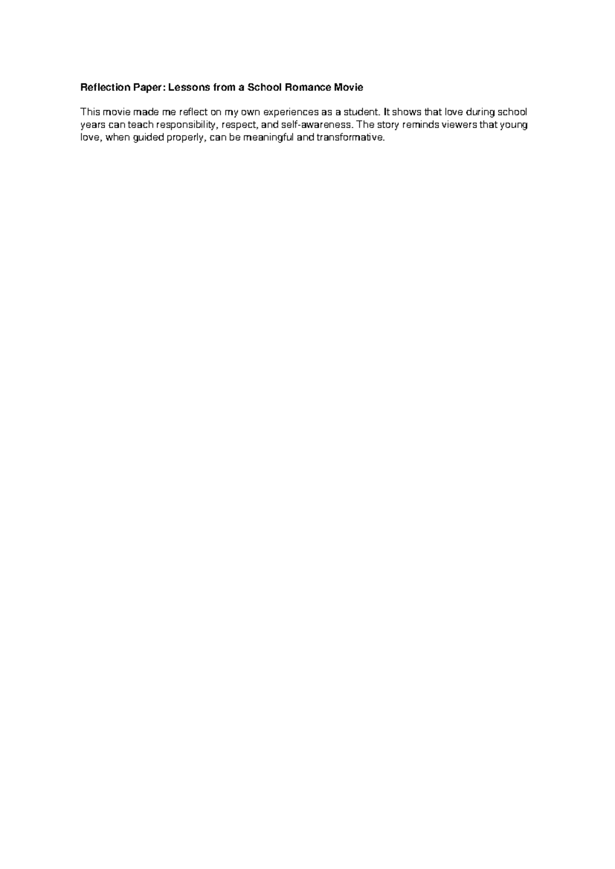 Reflection Paper School Romance Movie - English - Reflection Paper ...