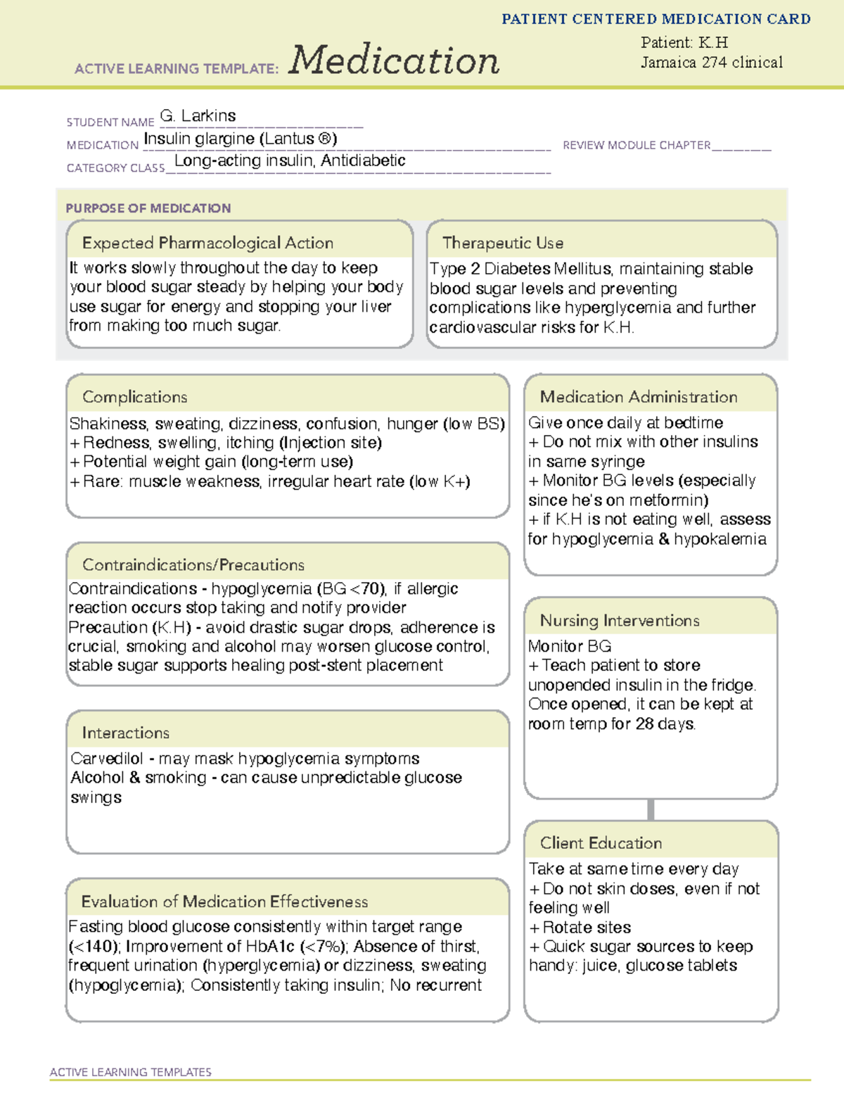 ACTIVE LEARNING TEMPLATE: Insulin Glargine (Lantus) for K.H. - Clinical ...