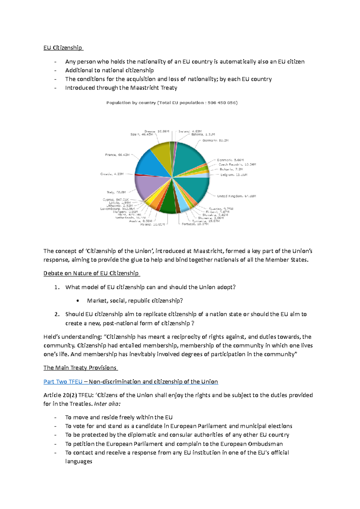 EU Citizenship - Comprehensive Lecture Notes on Rights and Provisions ...