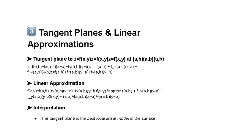 Calc2 - notes - 3️⃣ Tangent Planes & Linear Approximations Tangent ...