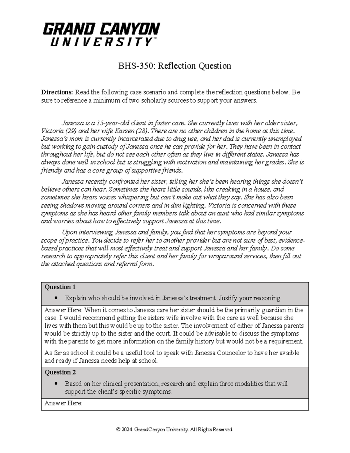 BHS-350: Reflection Questions on Client Treatment and Support ...