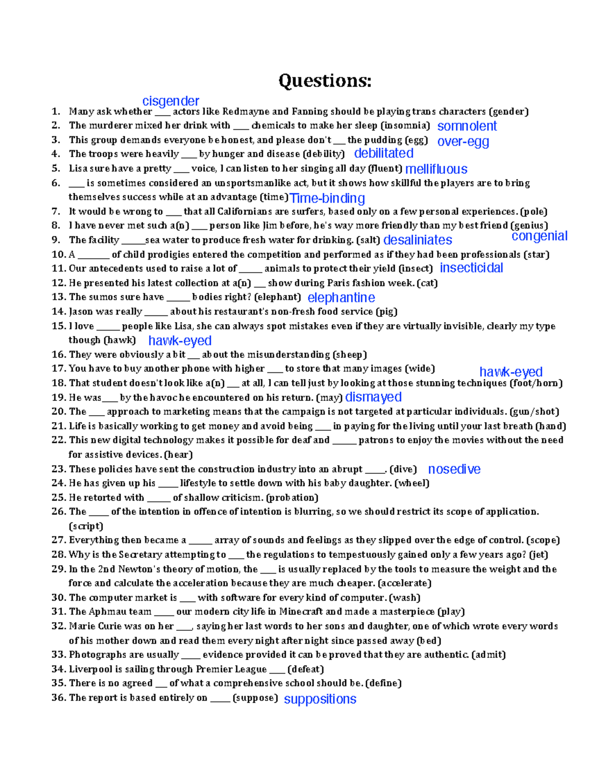 Word Formation Exercises: Course Code 248 - Studocu