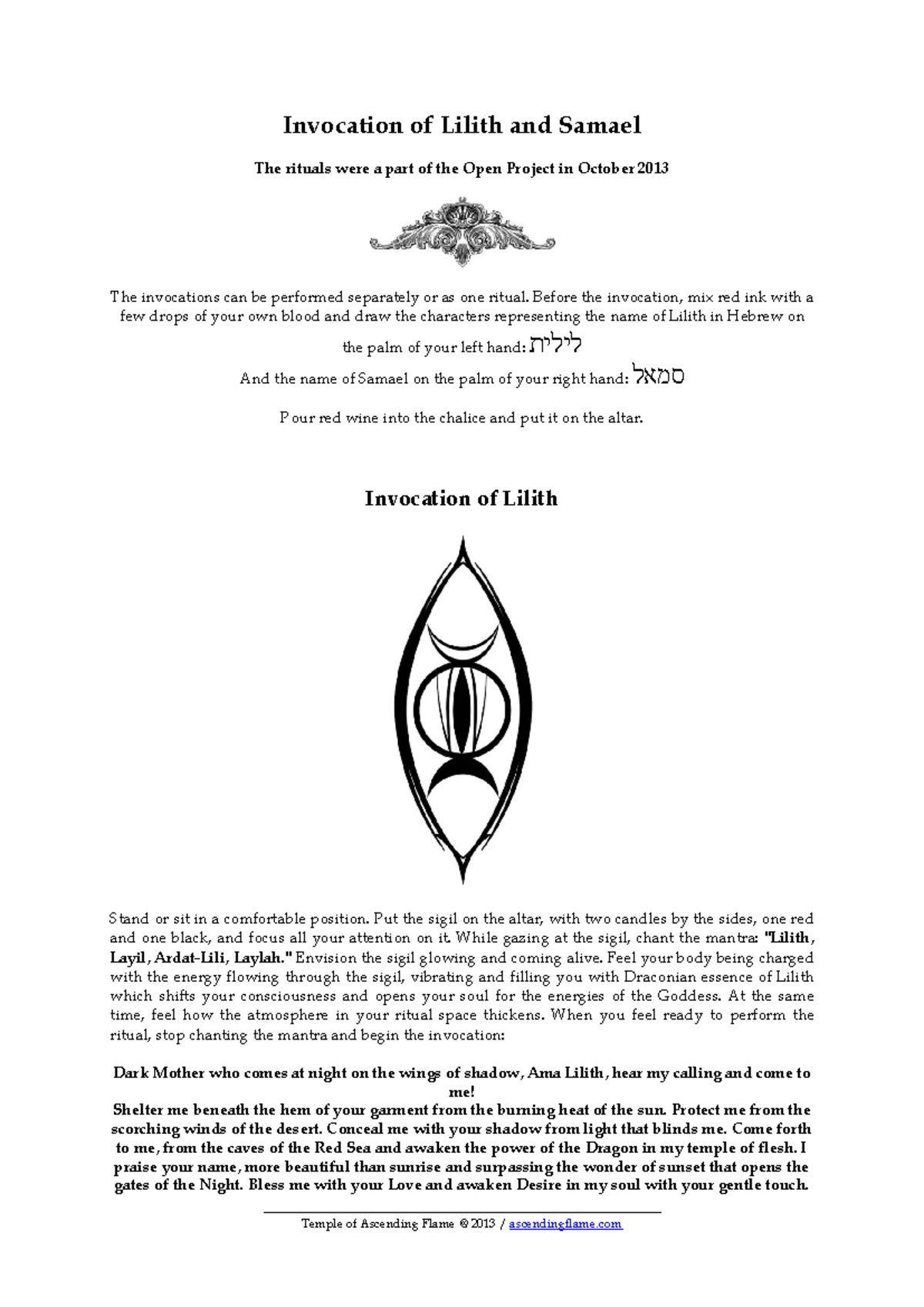 Invocation Rituals of Lilith & Samael: A Guide (2013) - Studocu