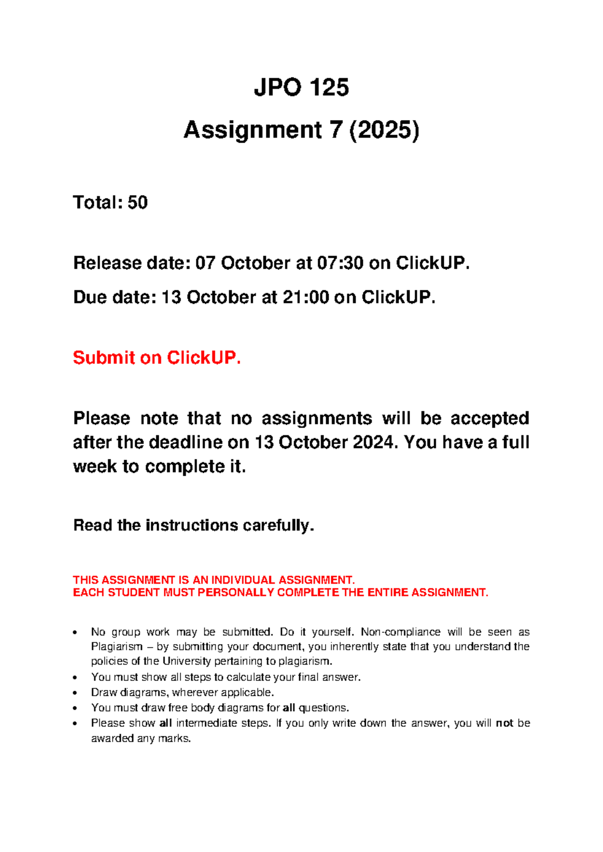 JPO 125 Assignment 7 (2025): Truss Force Analysis Instructions - Studocu