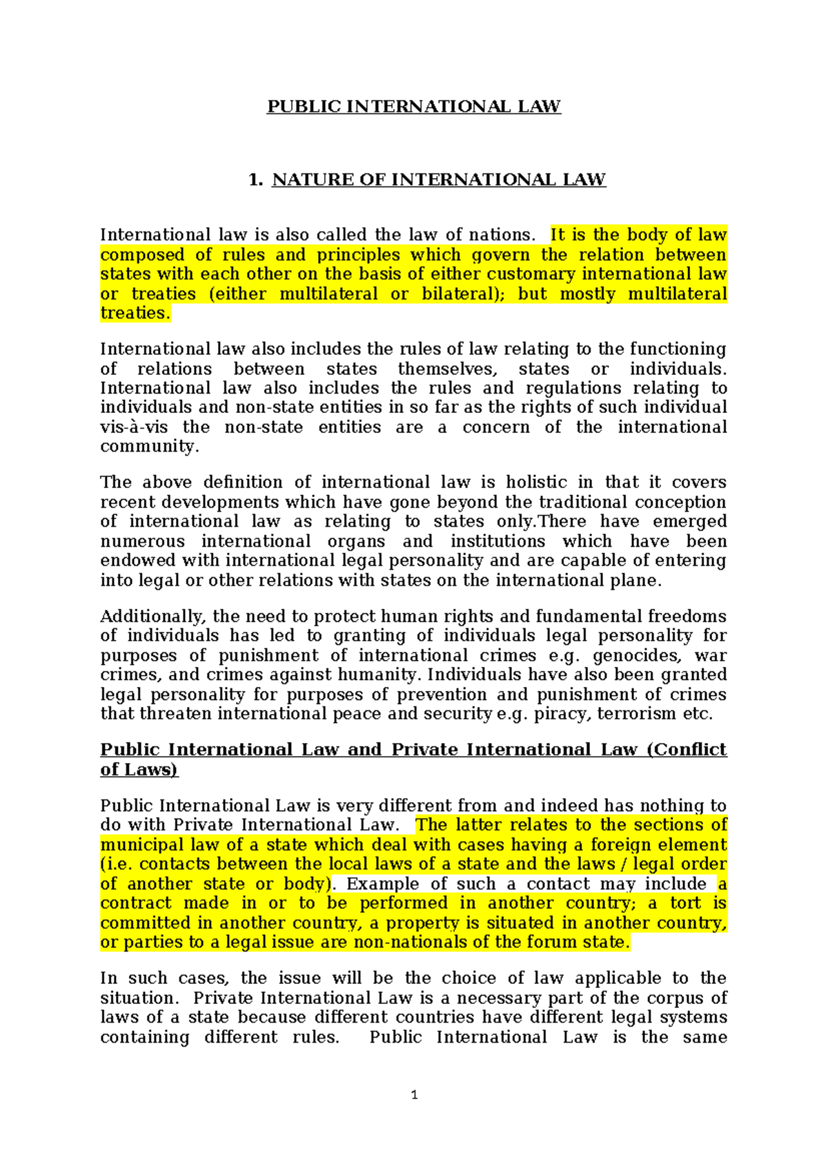 PIL 101: Nature and Development of Public International Law Notes - Studocu