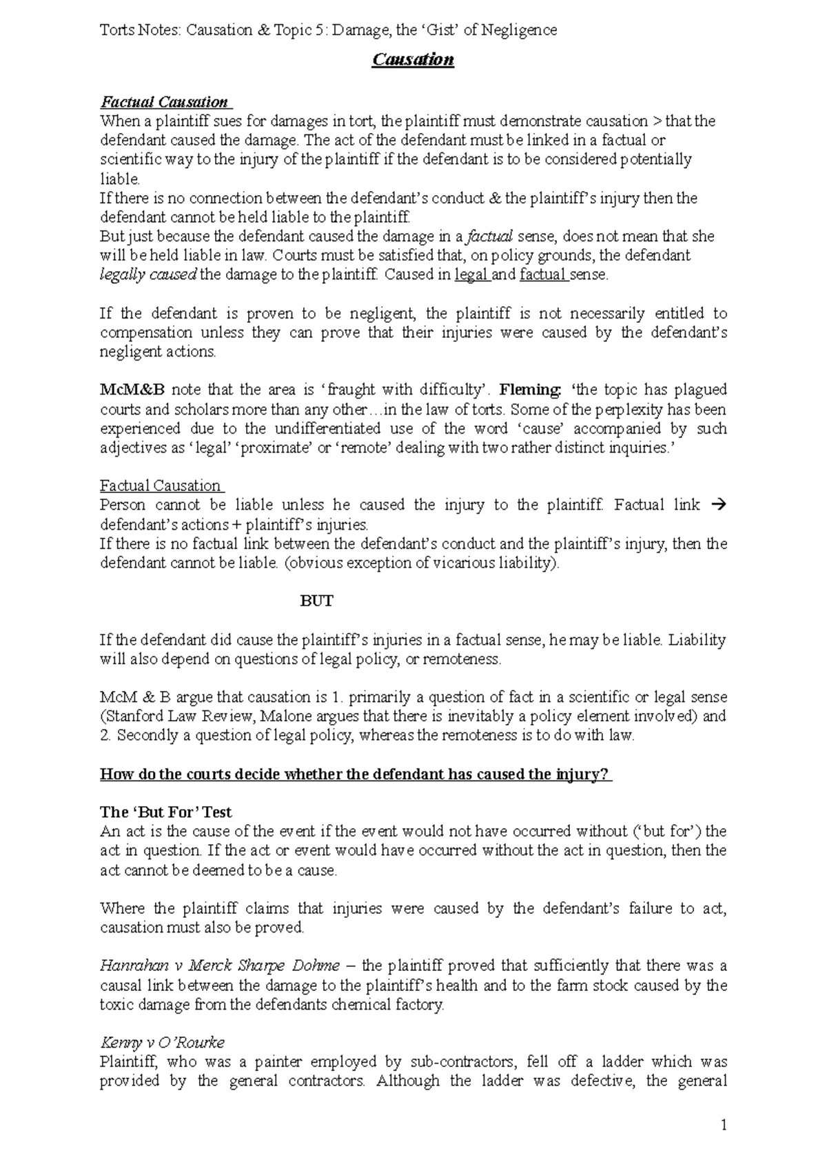 Tort Law - Causation: Key Cases & Principles Explained - Studocu