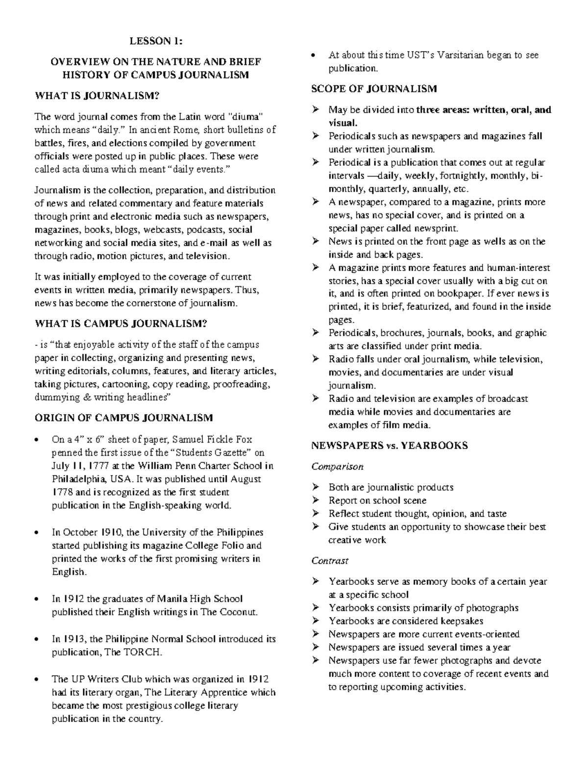 Camp Journ Prelim Reviewer - LESSON 1: OVERVIEW ON THE NATURE AND BRIEF HISTORY OF CAMPUS ...