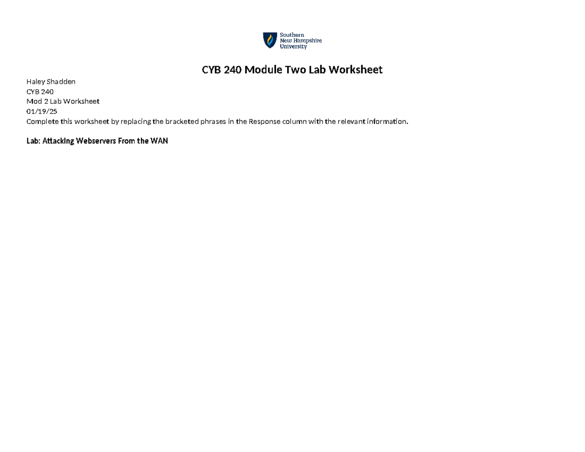 Haley Shadden CYB 240 Module Two Lab Worksheet - CYB 240 Module Two Lab ...