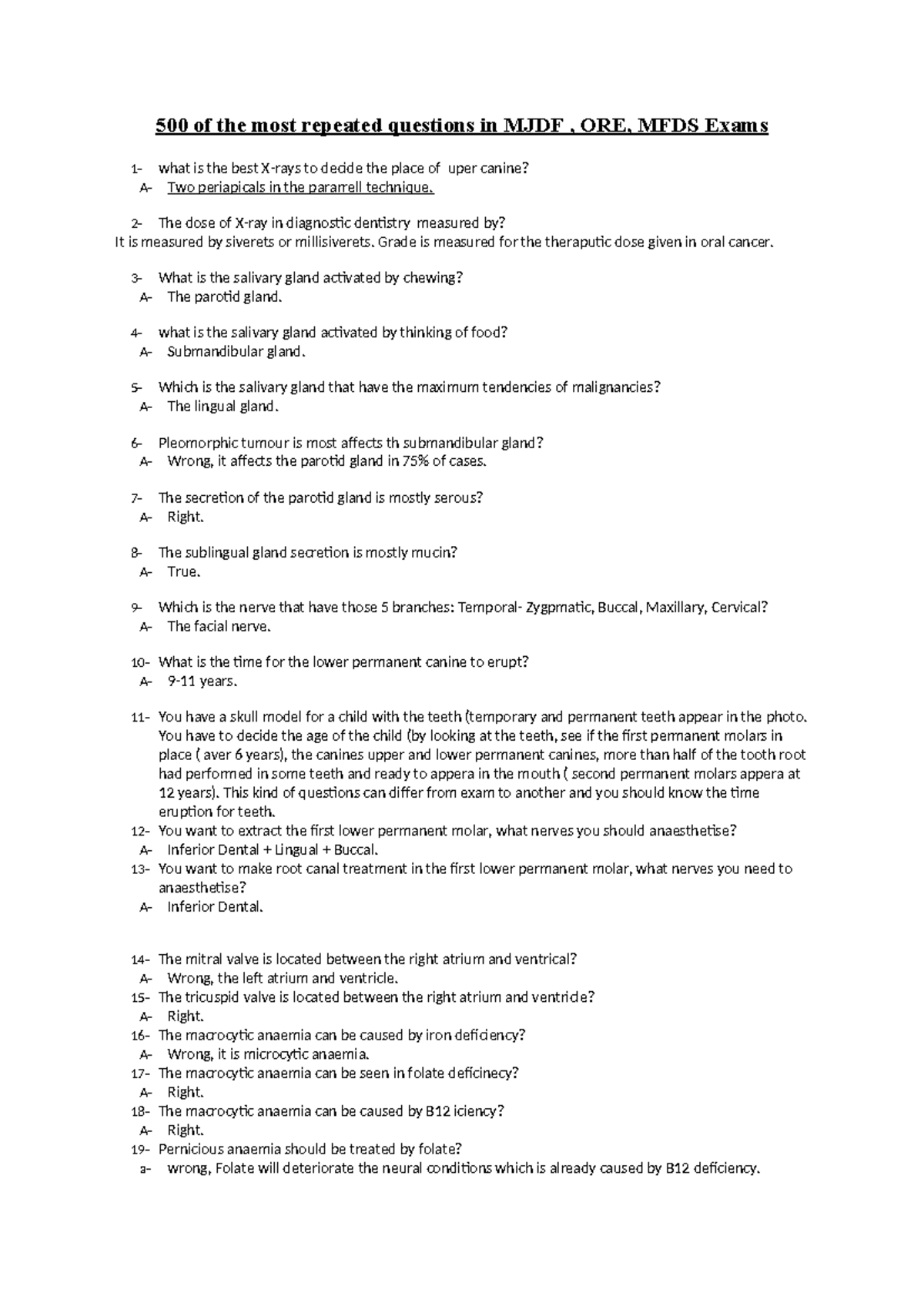 500 MJDF, ORE, MFDS Exam Questions - Comprehensive Review Guide - Studocu