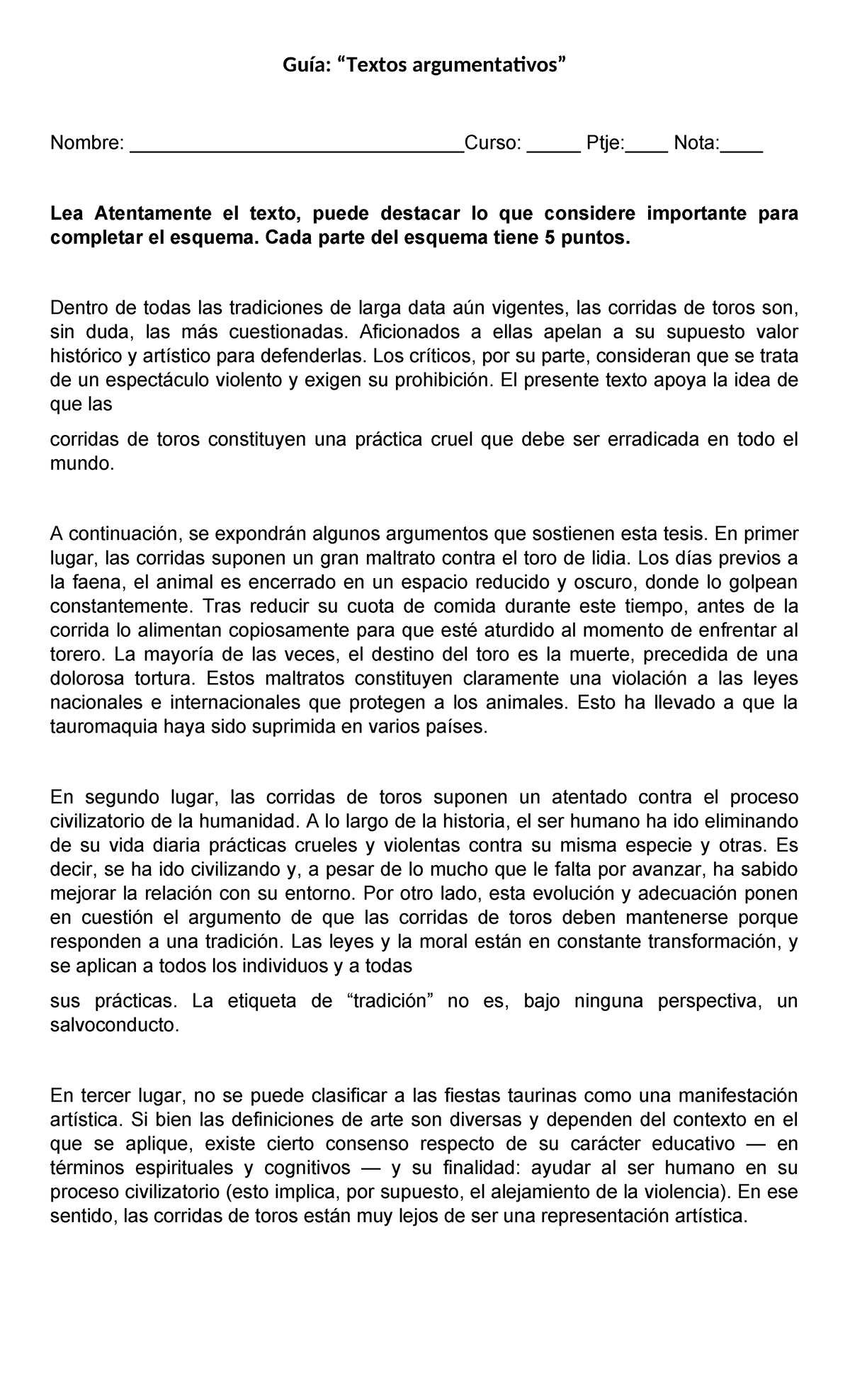 Guía 6 Actividad esquema texto argumentativo - Guía: “Textos argumentativos” Nombre: - Studocu