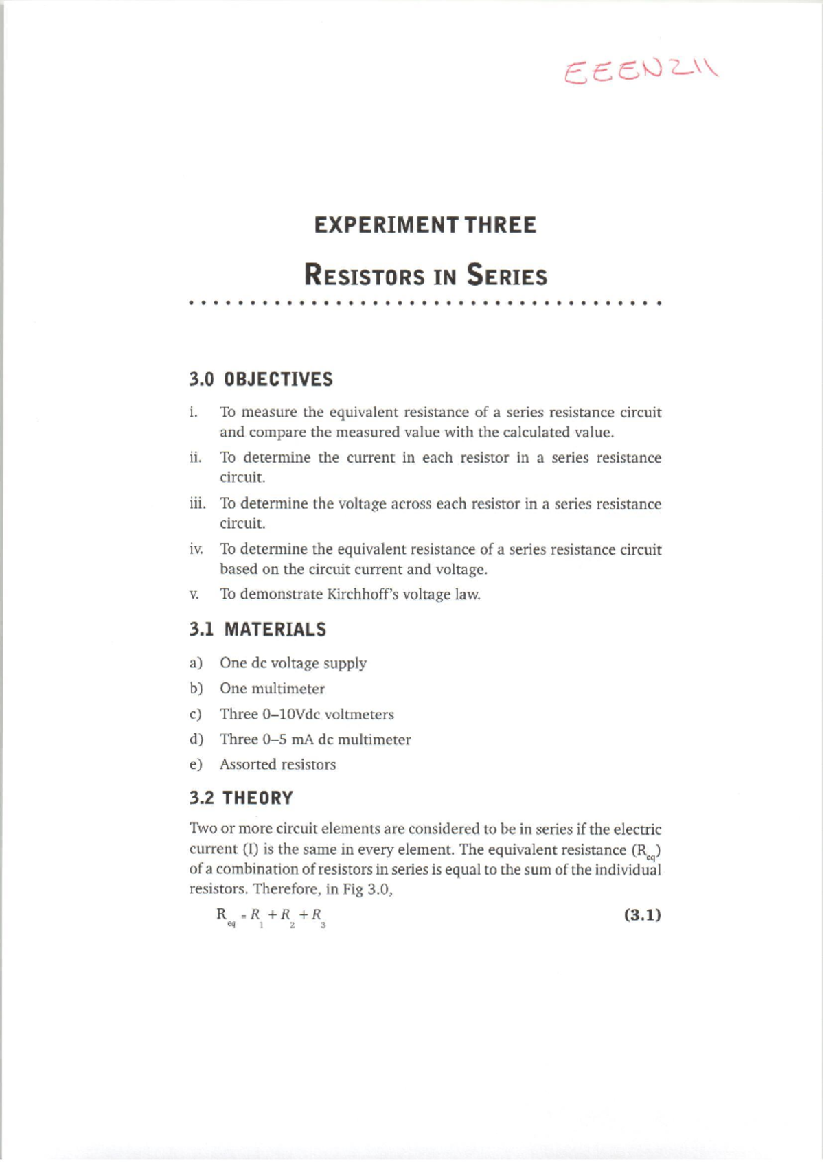 Lab 01: Resistors in Series & Parallel - Experiment Overview 2025 - Studocu