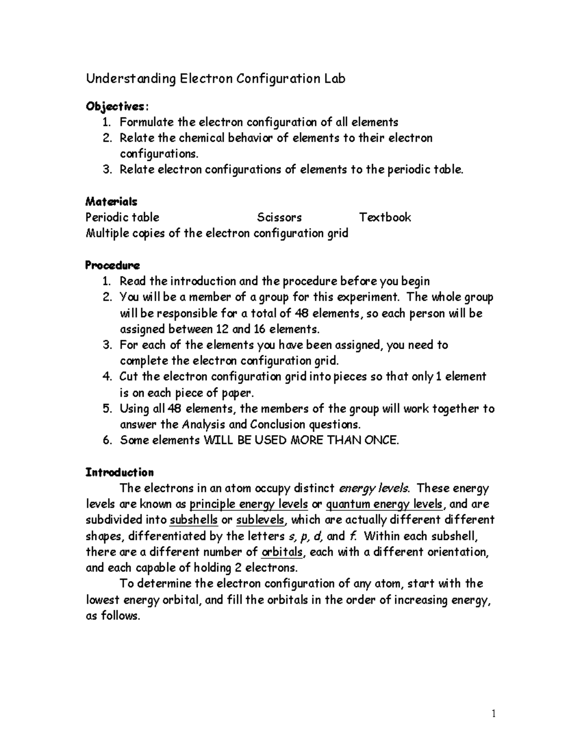 Lab - Exploring Electron Configuration and its Chemical Implications ...