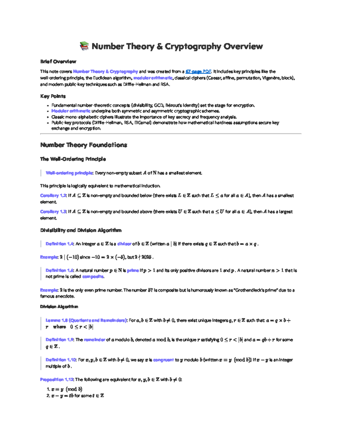 NTC 101: Overview of Number Theory in Cryptography Lectures - Studocu