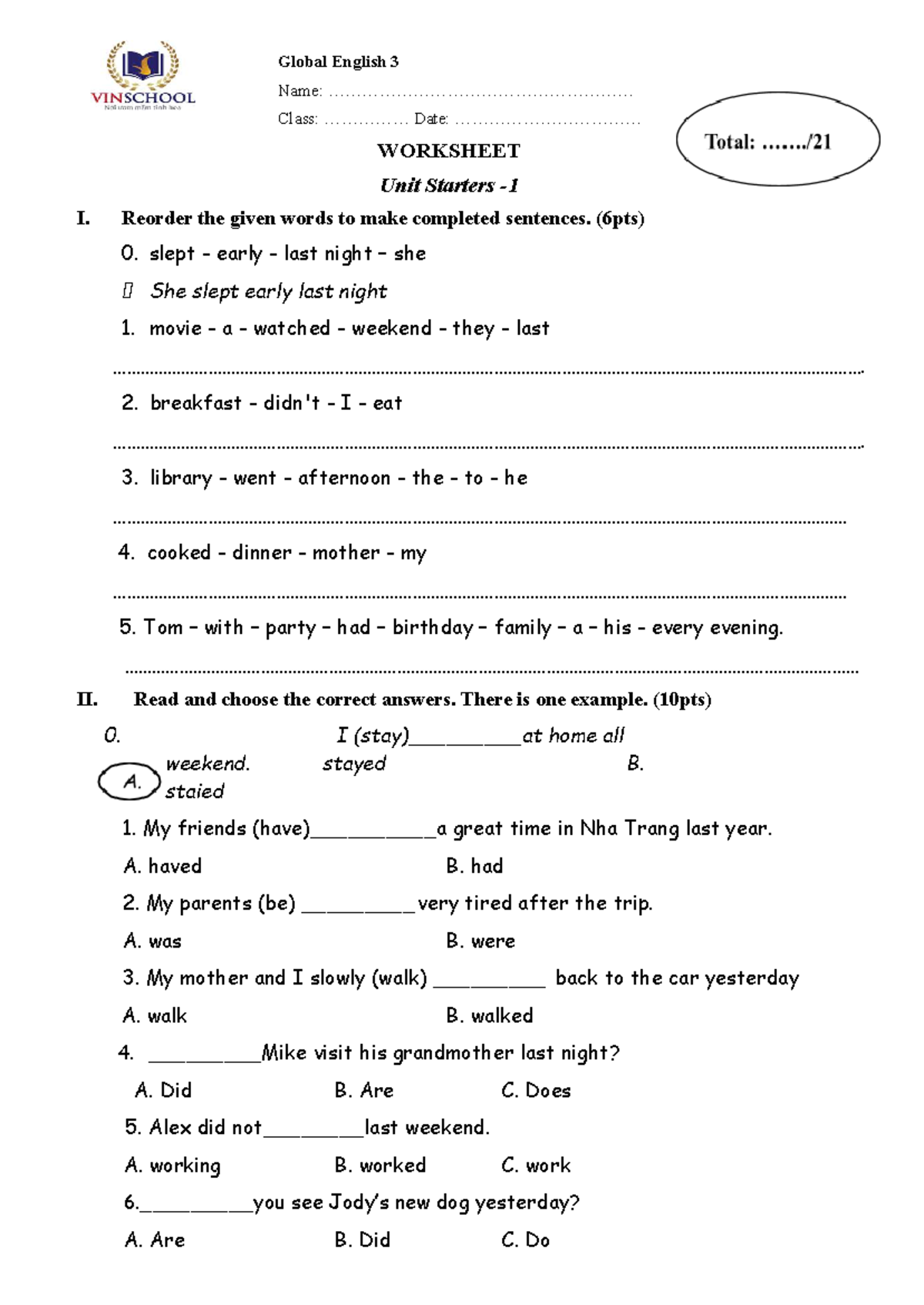 S3.W1.U1 - ESL Worksheet: Sentence Reordering & Comprehension - Studocu