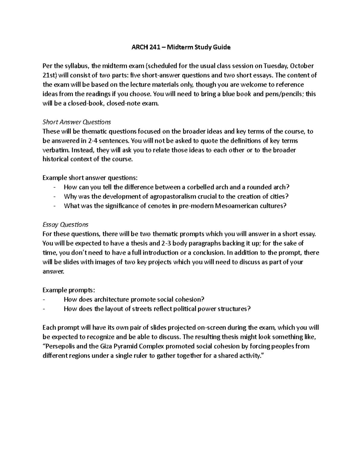 ARCH 241 Midterm Study Guide: Key Concepts & Exam Prep - Studocu
