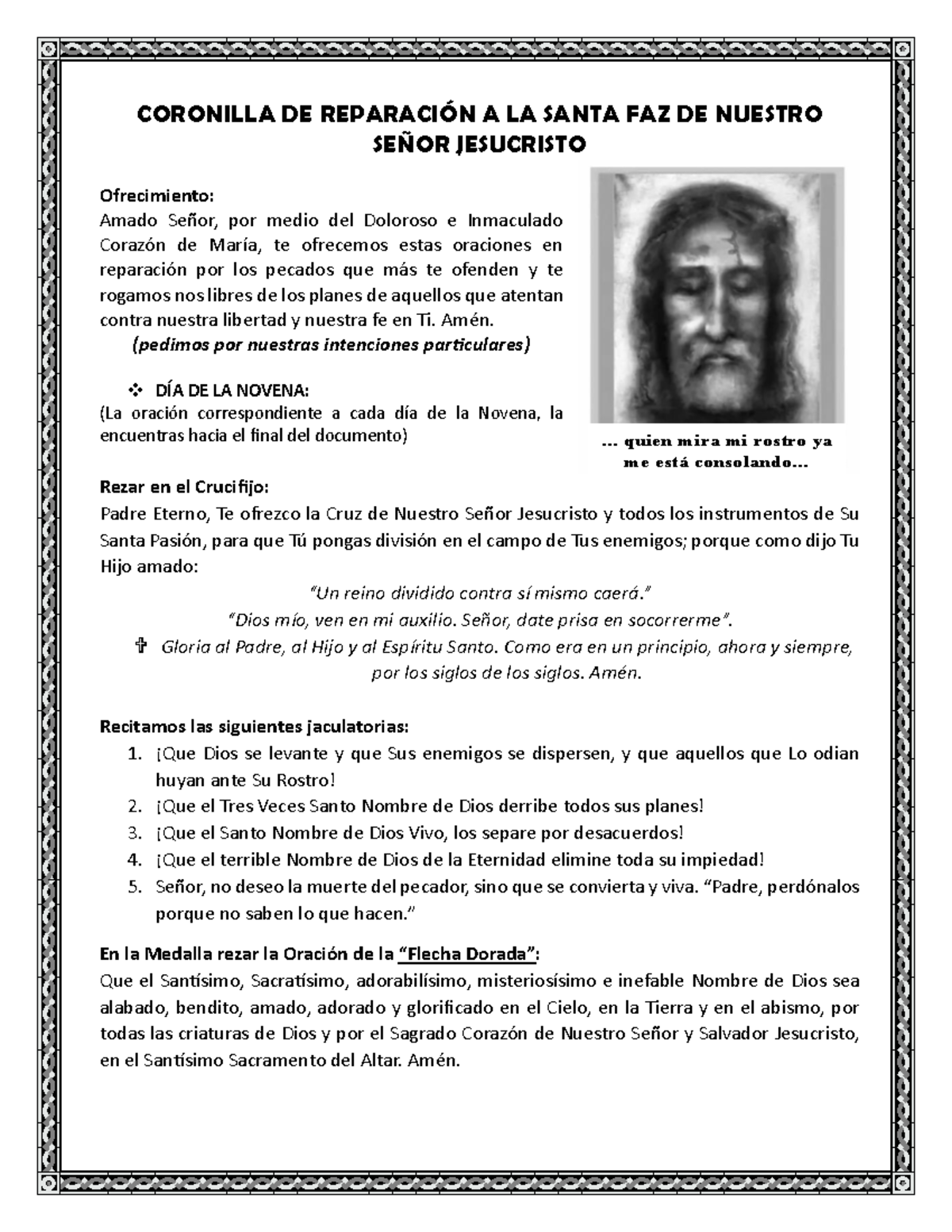 Coronilla de Reparación a la Santa Faz de Nuestro Señor Jesucristo ...
