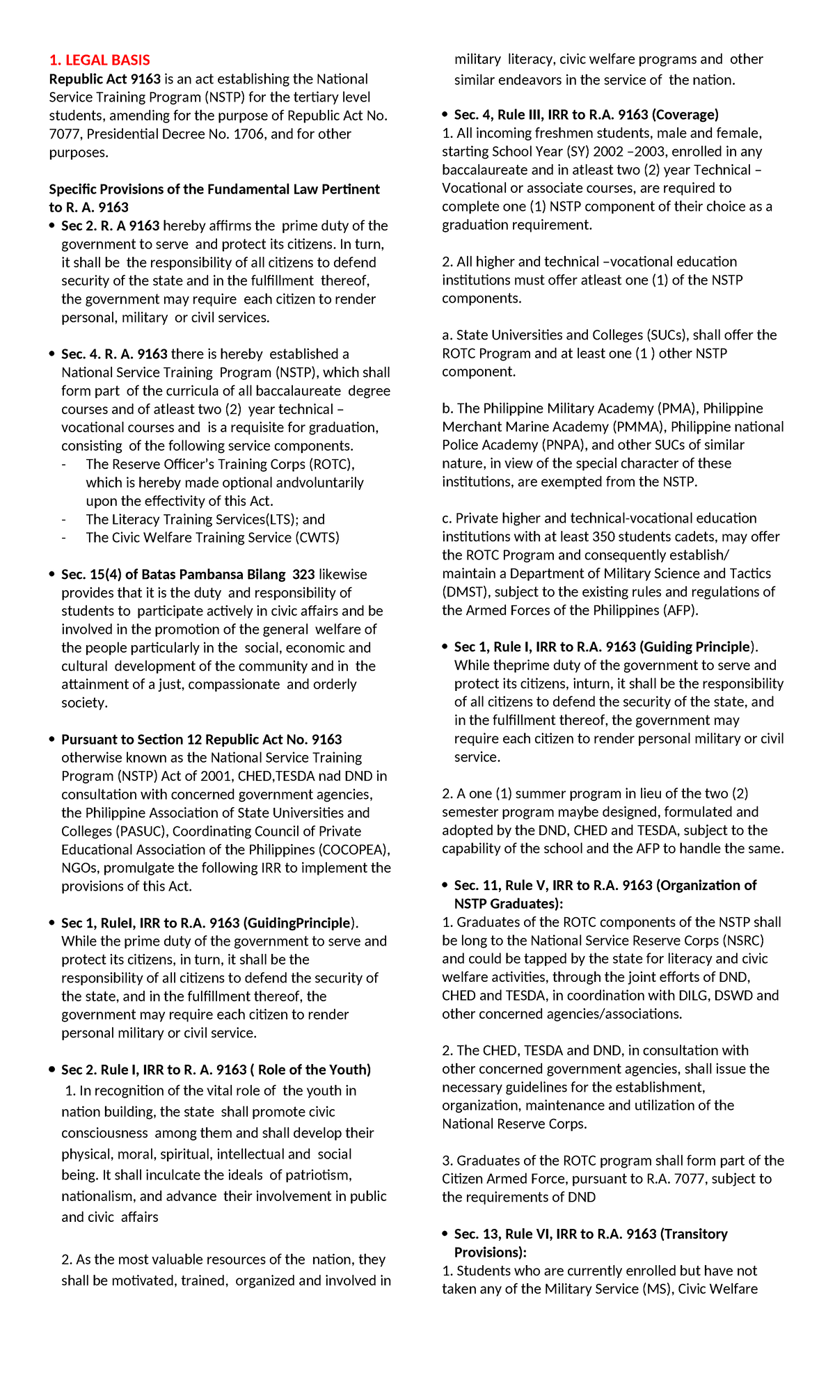 ROTC- Midterm Reviewer on National Service Training Program - Studocu