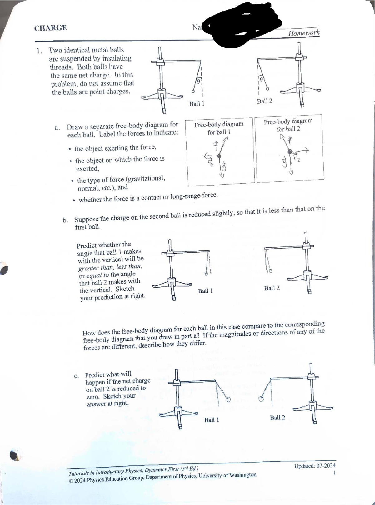 CHARGE Na Homework 1: Analyzing Forces on Charged Balls - Studocu