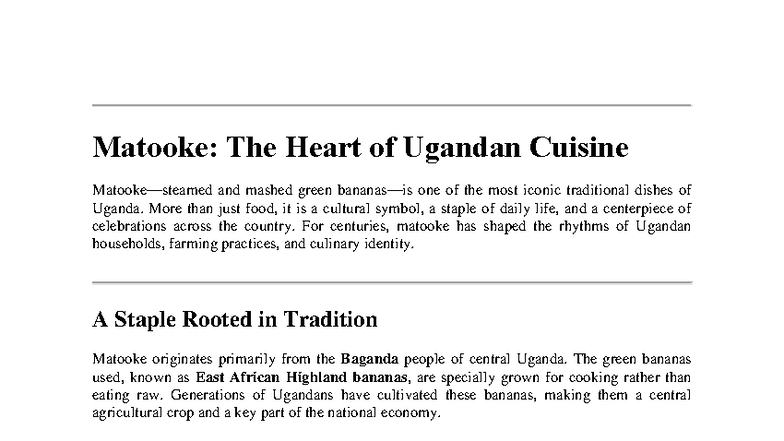 Matooke in Uganda: Cultural Significance and Preparation Guide - Studocu