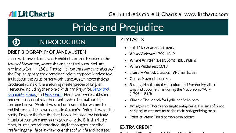 Pride and Prejudice (ENG 101) - Comprehensive Summary and Analysis ...