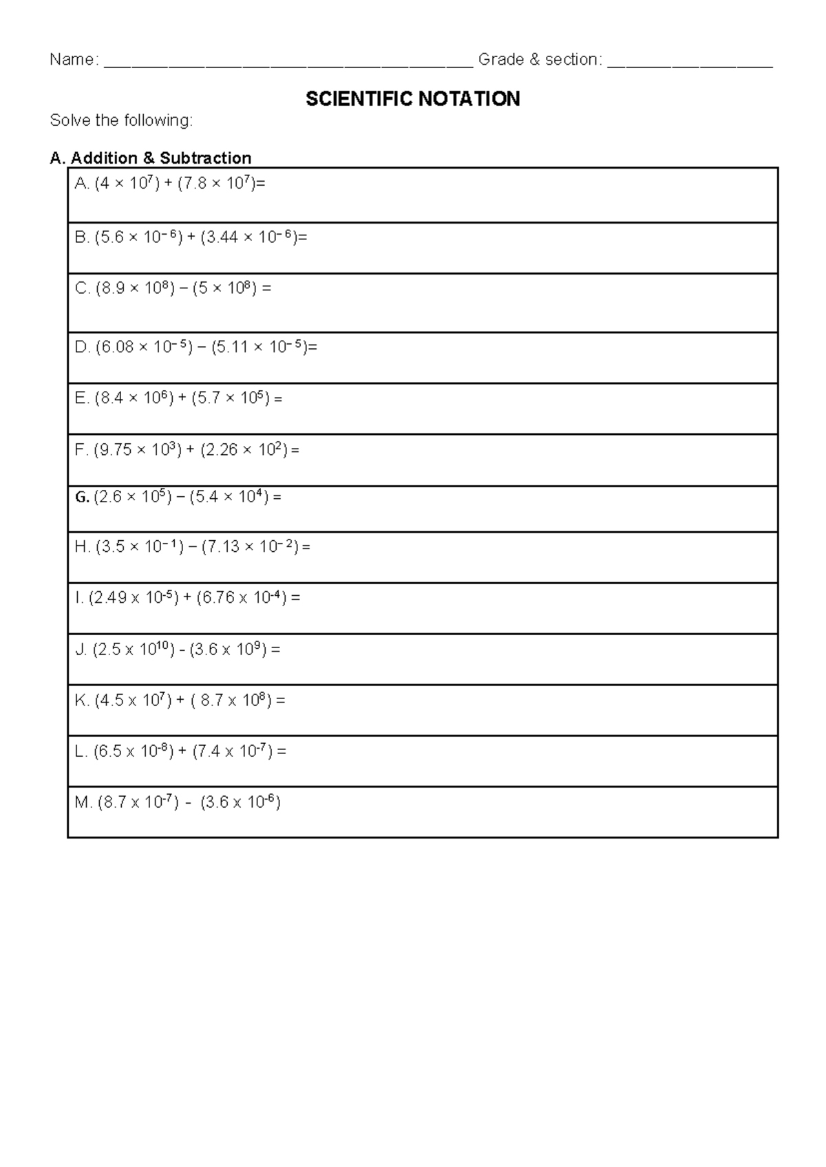 SCI NO Computation 1 - Practice Materials: Scientific Notation ...