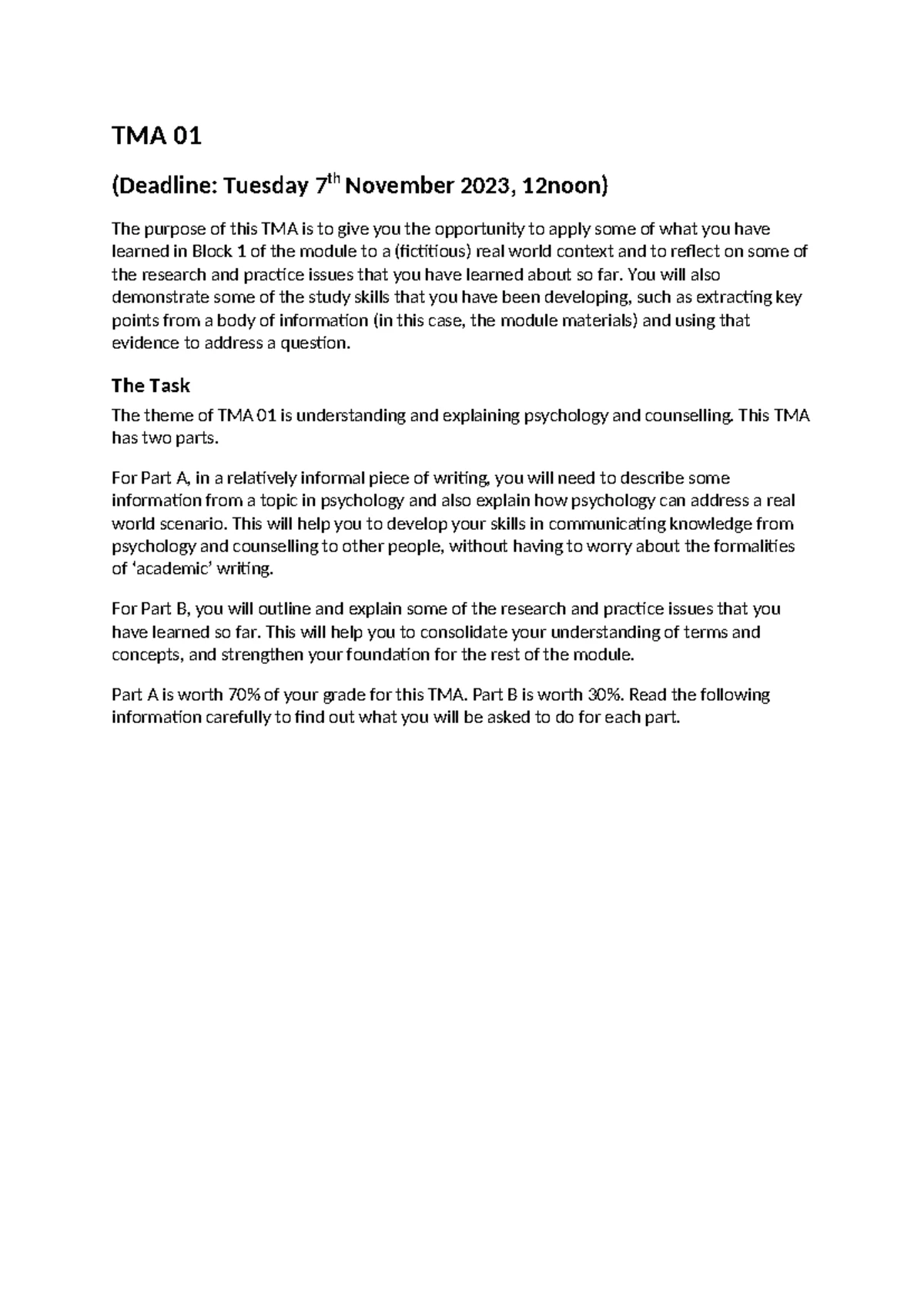 D110 TMAO1 - Assignment for TMA 01 - D110 TMAO Part A Hi It might look ...