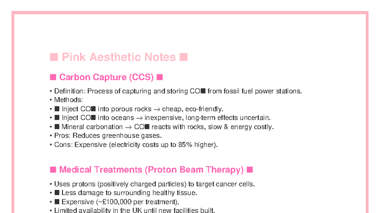 BTEC Applied Science: Pink Aesthetic Notes on CCS & Medical Treatments ...