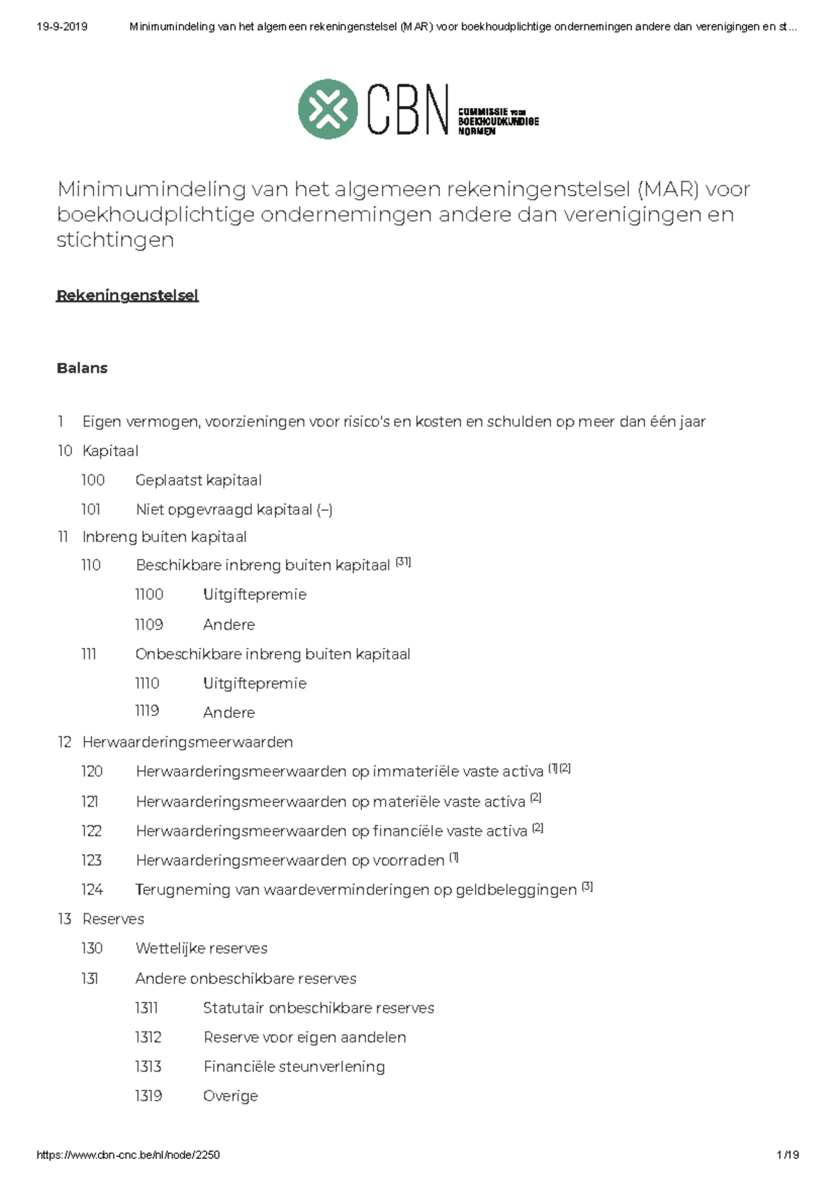 MAR - Minimumindeling van het algemeen rekeningenstelsel (MAR) voor ...