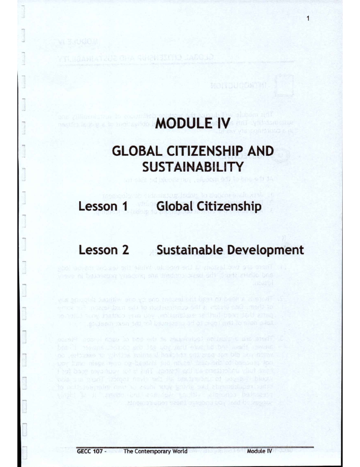 GECC 107 Module IV: Global Citizenship & Sustainability Lessons - Studocu
