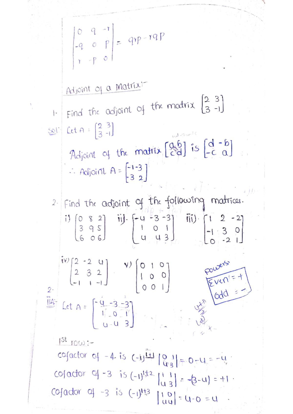 Matrices - P 9P 19P Adjoint o a Matrix Find the oajcint of the matrix ...