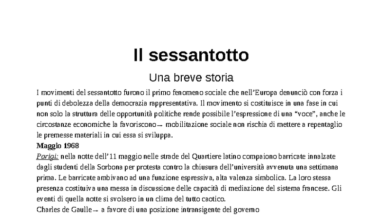Il Sessantotto: Storia e Movimenti Sociali in Europa e USA - Studocu