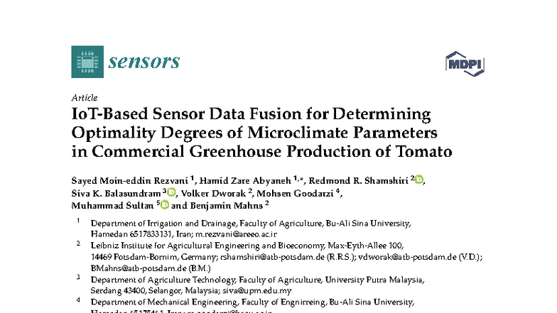 Sensor Data Fusion for Optimal Microclimate in Greenhouse Tomato ...