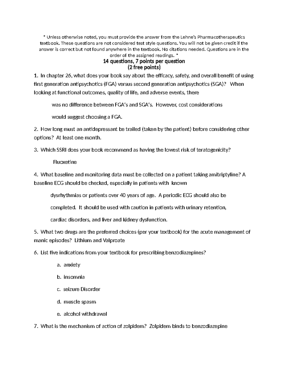 Week 6 Readings Worksheet for Lehne's Pharmacotherapeutics - Studocu
