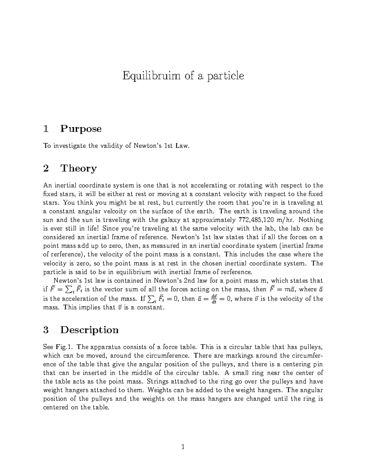General Physics I Lab: Equilibrium of a Particle Experiment - Studocu