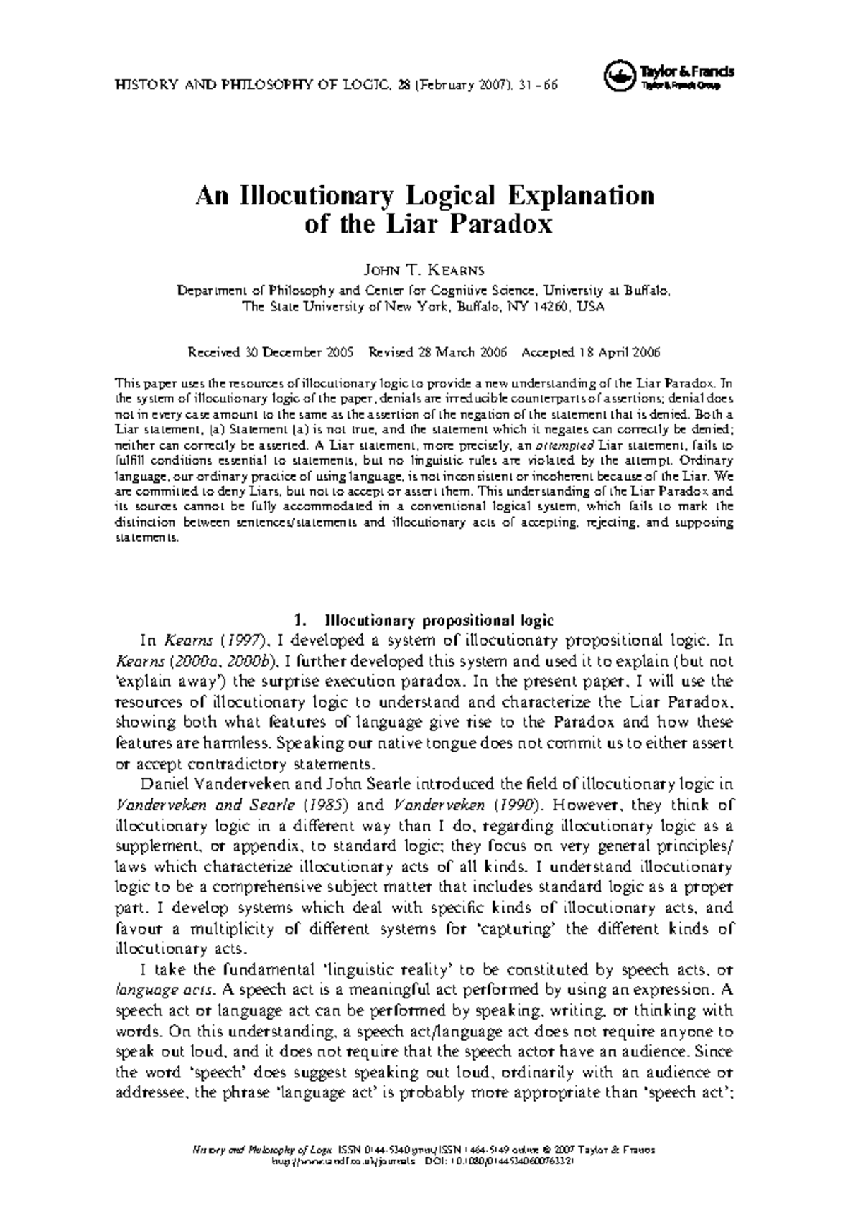 Illocutionary Logic and the Liar Paradox: A New Perspective (PHIL 28 ...