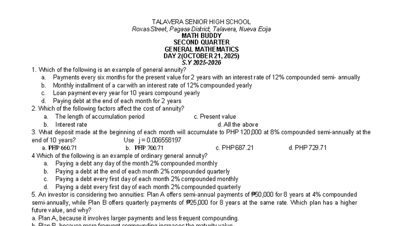 MATH 101: Second Quarter General Mathematics Activity Sheet - Studocu