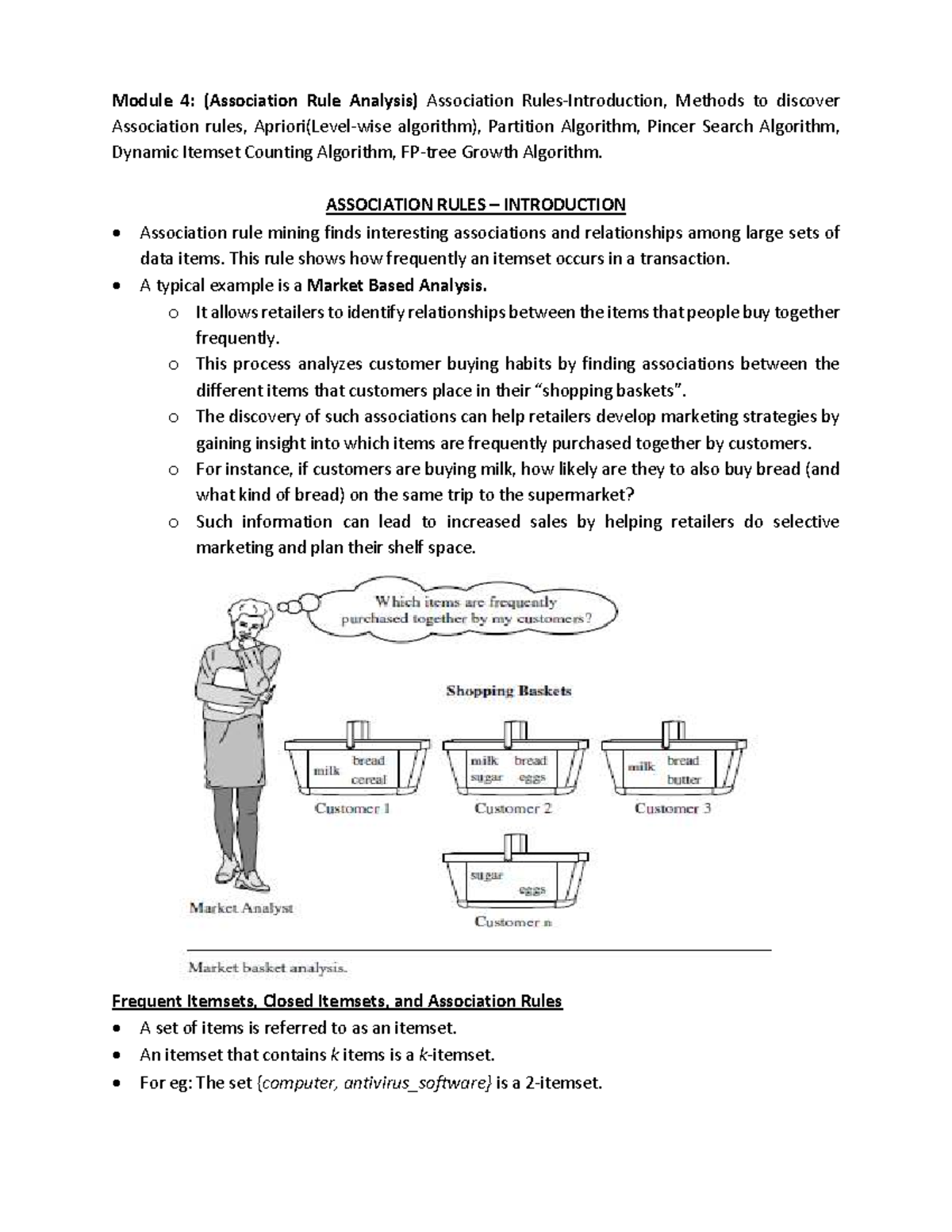 DM Module 4: Association Rule Mining and Algorithms Overview - Studocu