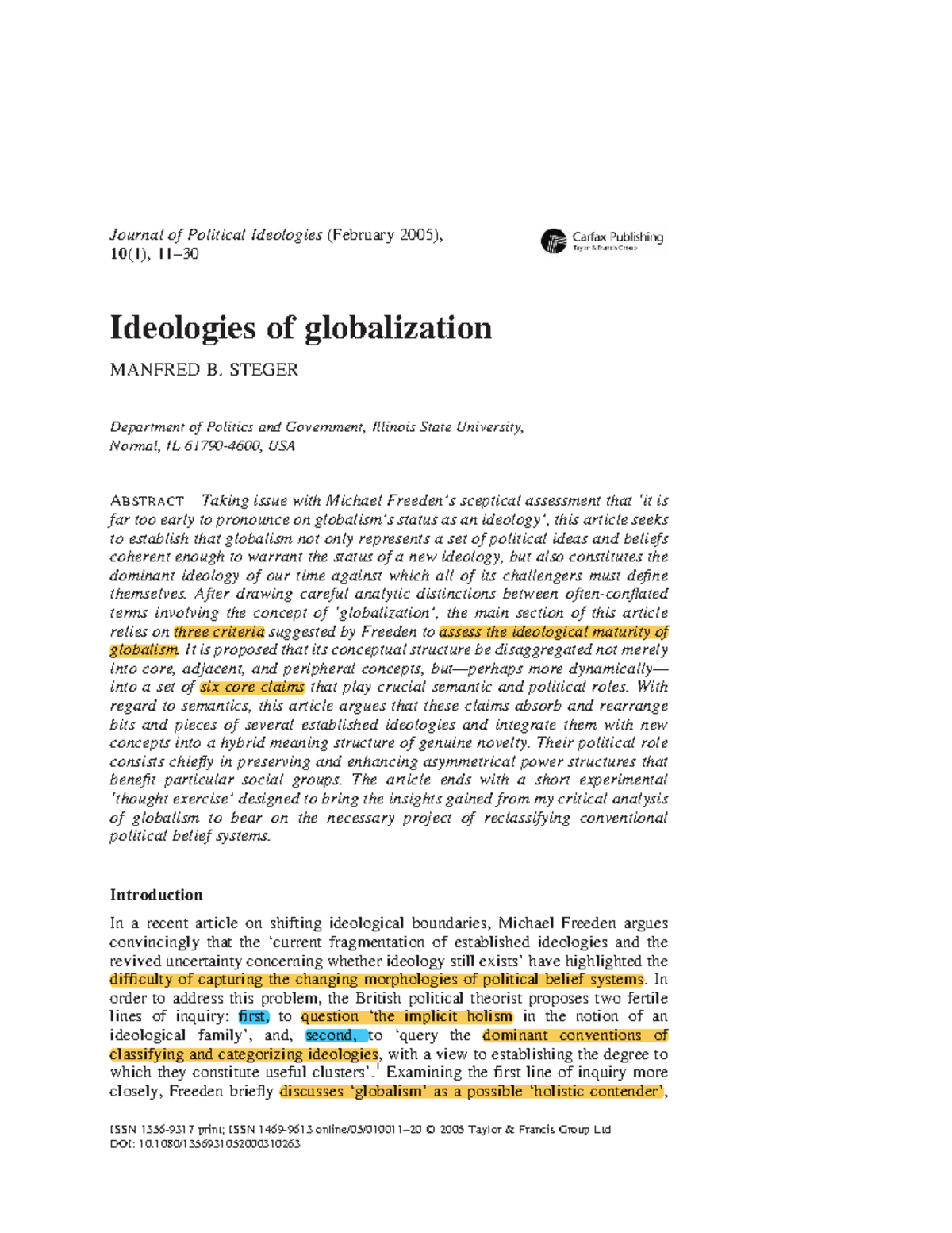 Ideologies of Globalization: A Critical Analysis of Globalism - Studocu