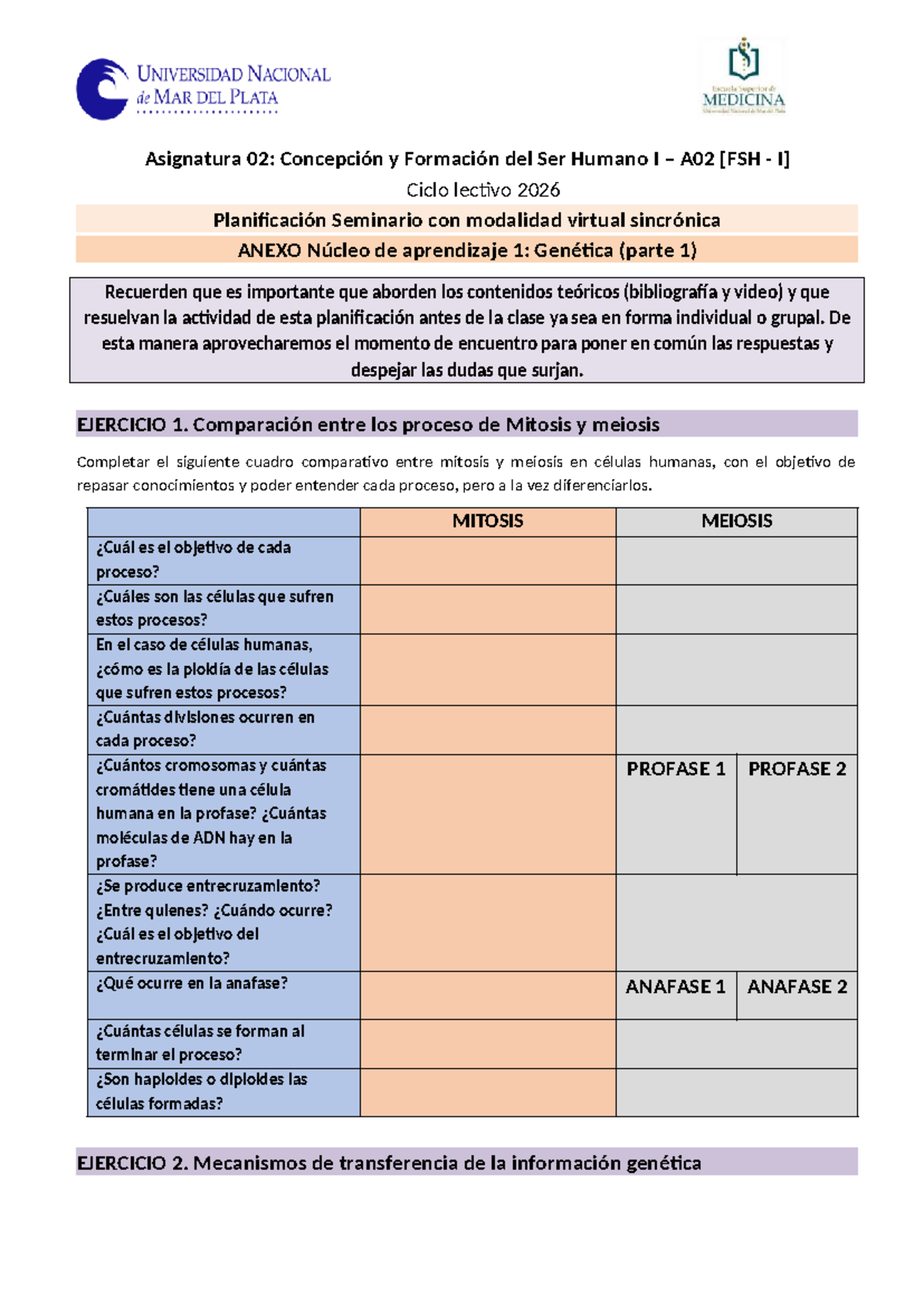 Planificación Clase Sincrónica A02: Genética Parte 1 - 2026 - Studocu