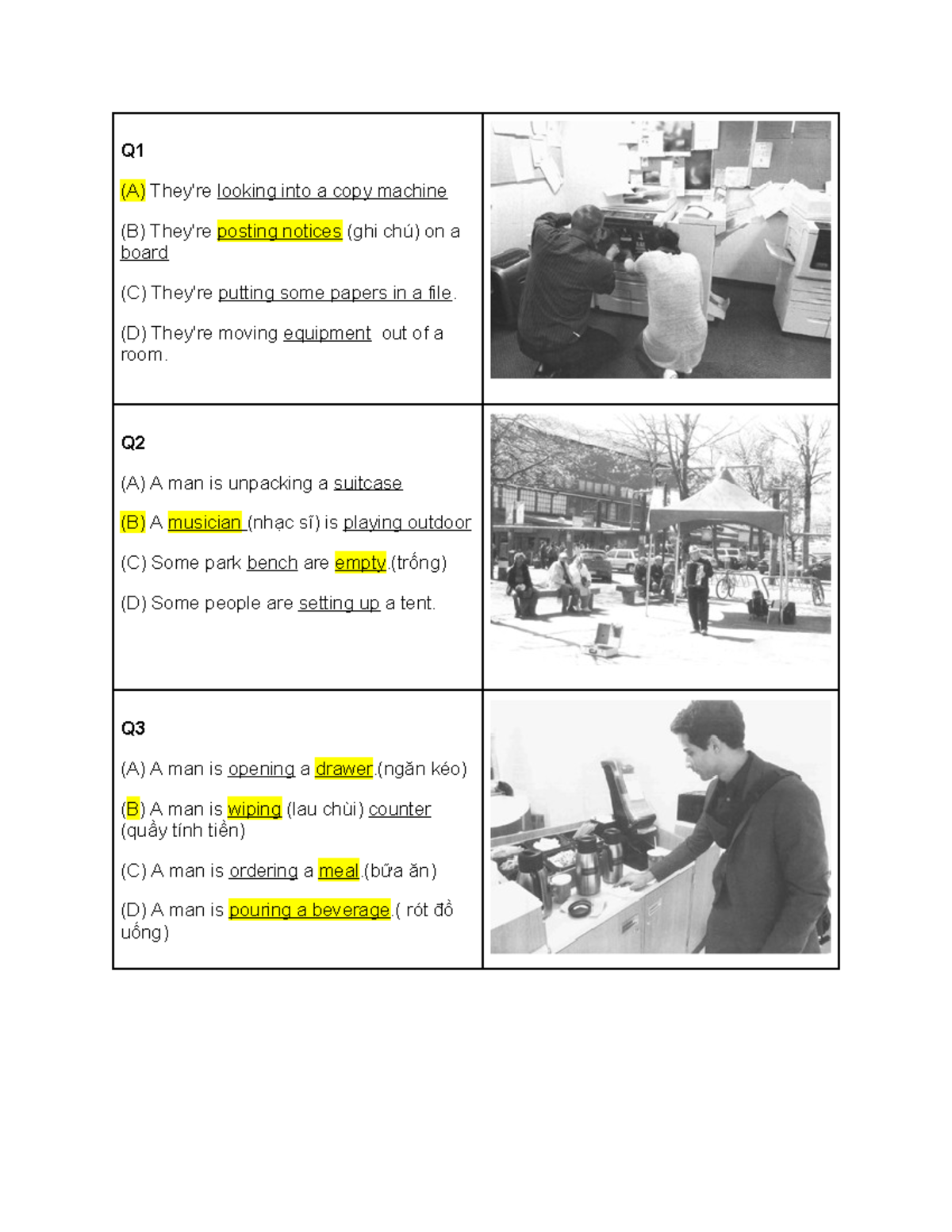 Btvn Toeic - Luật: Descriptions of Various Situations and Actions - Studocu